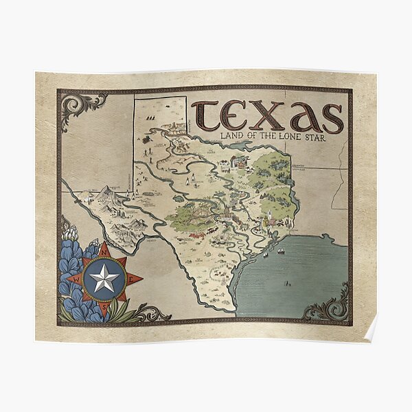 "Texas Fantasy Map" Poster for Sale by tomiannie | Redbubble
