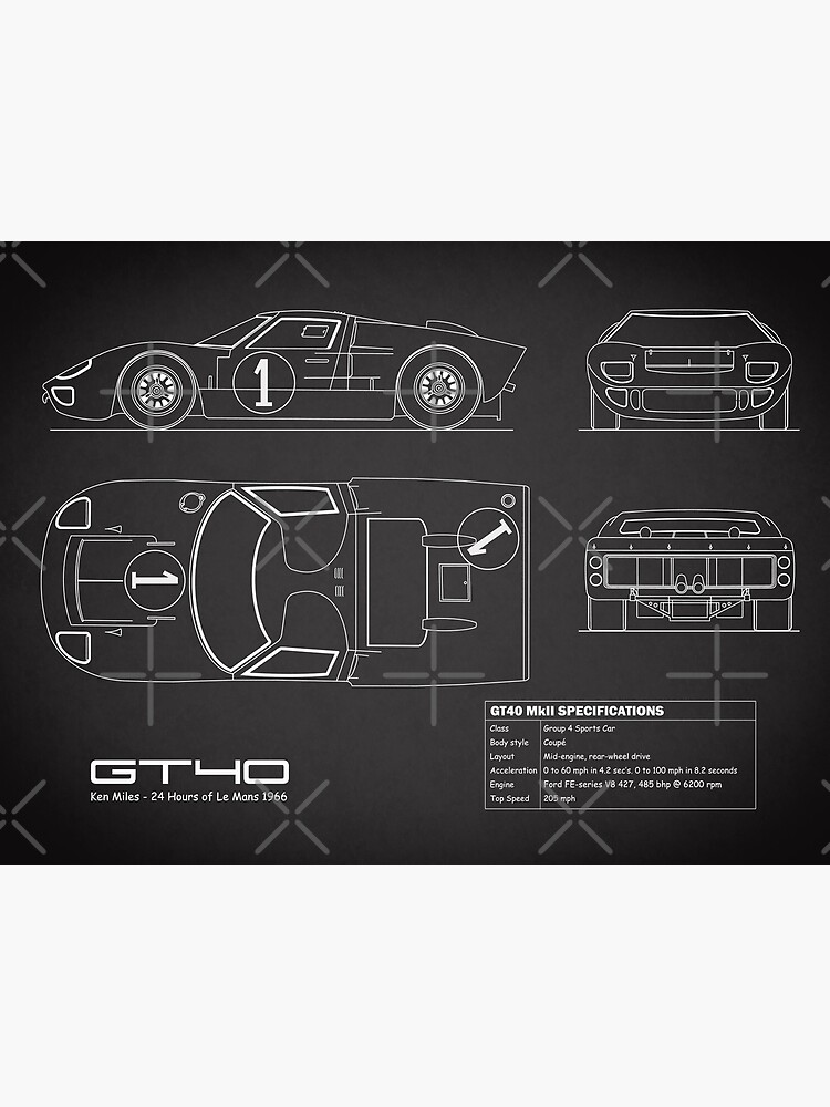 "The GT40 Blueprint in Black" Photographic Print for Sale by rogue ...
