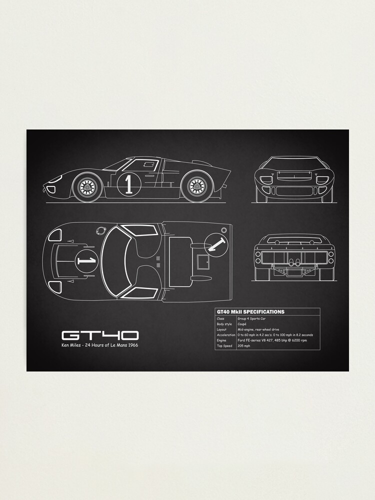 "The GT40 Blueprint in Black" Photographic Print for Sale by rogue ...