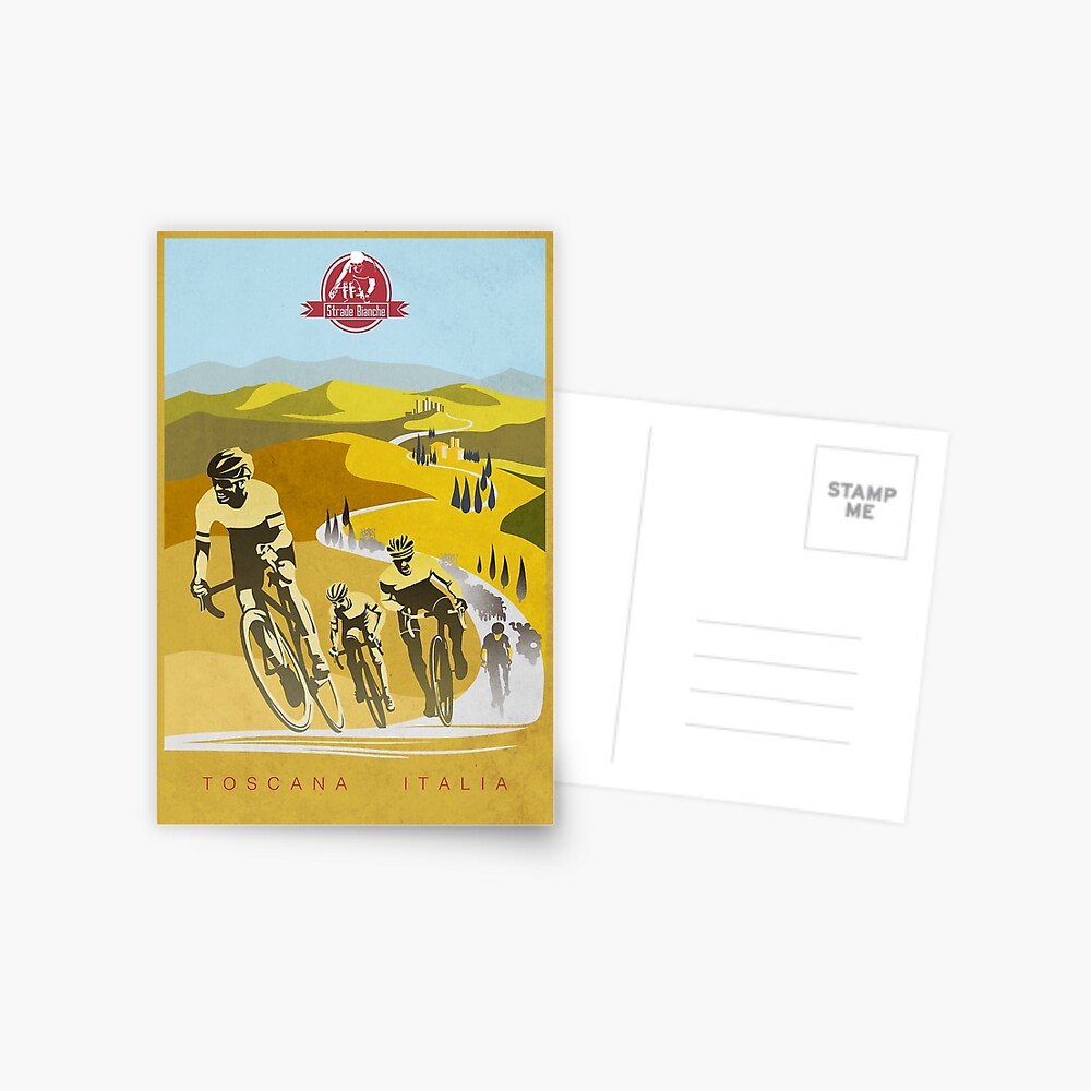 "Strade Bianche Retro Cycling Art" Postcard for Sale by SFDesignstudio ...