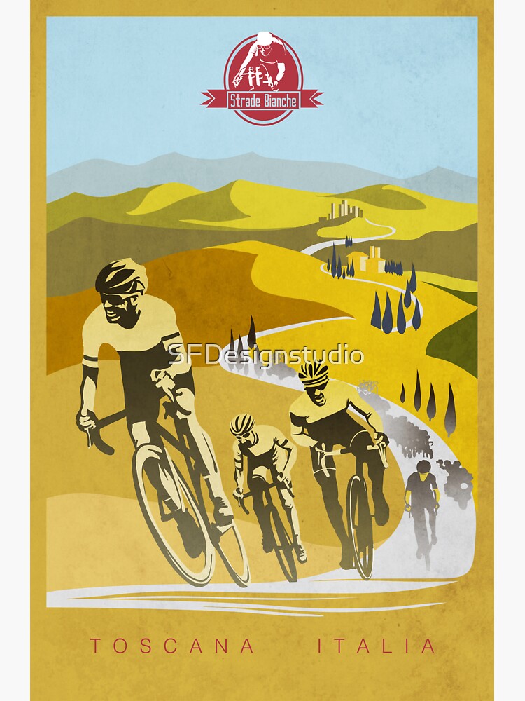 "Strade Bianche Retro Cycling Art" Sticker for Sale by SFDesignstudio ...