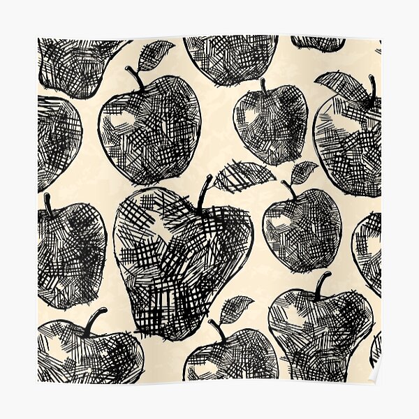 "Apples pattern with hatching texture" Poster by unDeadPixel | Redbubble