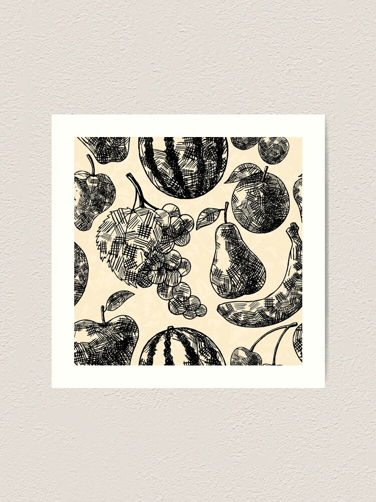 "Fruits pattern with hatching texture" Art Print for Sale by ...