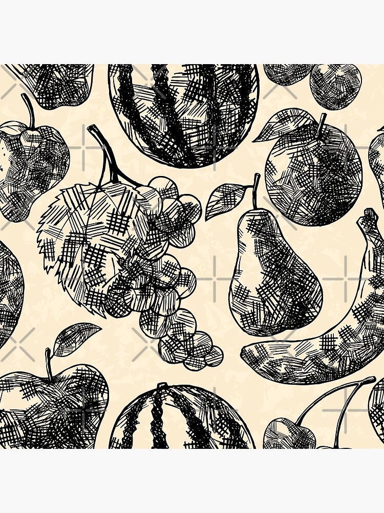 "Fruits pattern with hatching texture" Art Print for Sale by ...