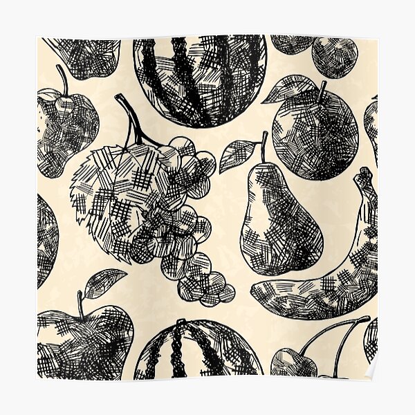 "Fruits pattern with hatching texture" Poster for Sale by unDeadPixel ...