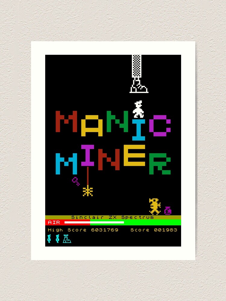 Lámina artística «Logotipo de Manic Miner - Willy y Enemies | Sinclair ZX Spectrum - Juego retro ...