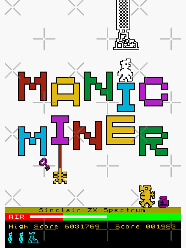 Pegatina «Logotipo de Manic Miner - Willy y Enemies | Sinclair ZX Spectrum - Juego retro de 8 ...