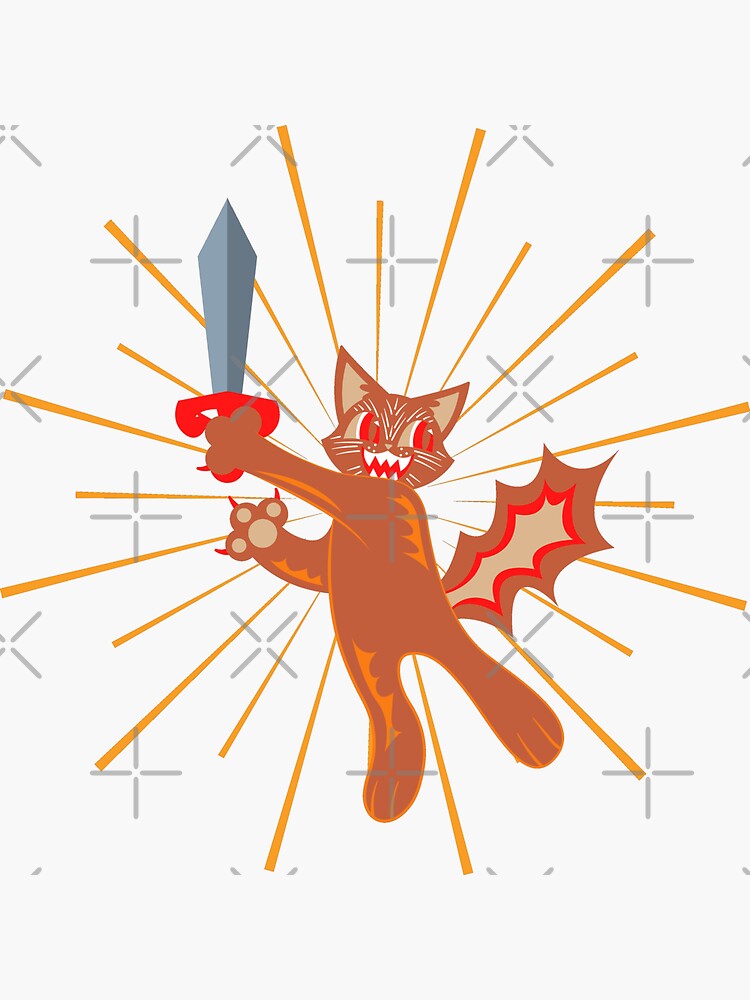 "Cat swinging a sword - Funny Cat Pictures " Sticker by FunnyCatsFam ...