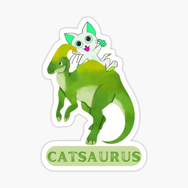 "Catsaurus - Cat Riding A Dinosaur - Funny Cat Pictures " Sticker by ...
