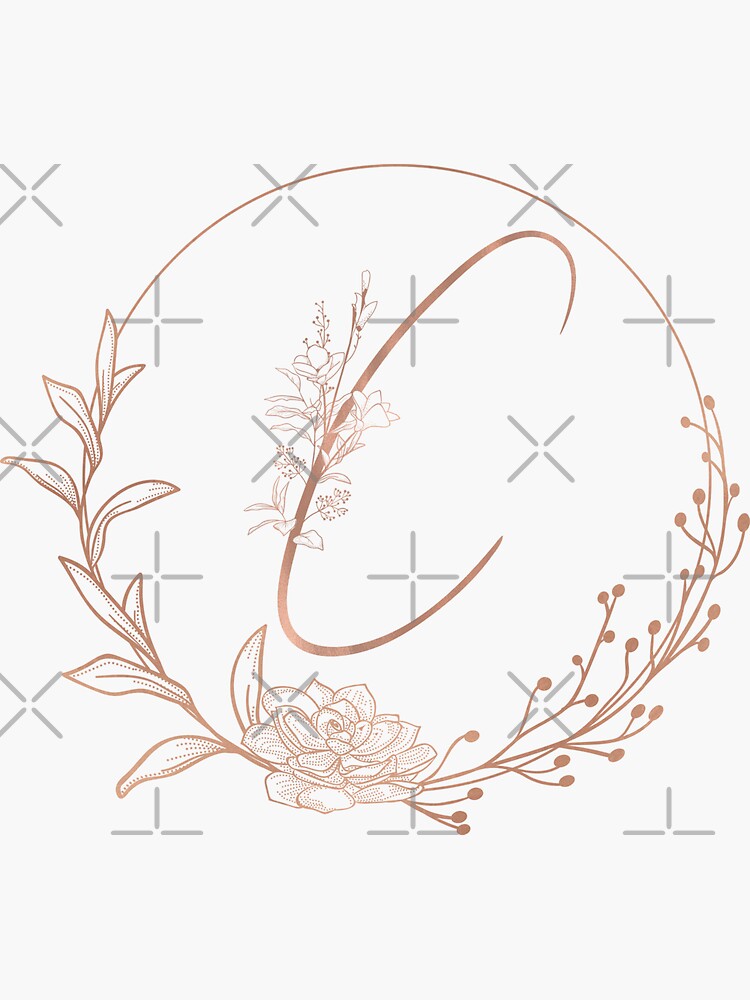 "Rose Gold Floral Monogram C" Sticker by ModernStyleBoho | Redbubble