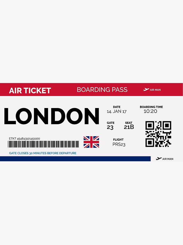 "Sticker Airline Ticket Style with Barcode Boarding Pass (London ...