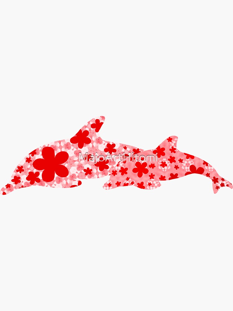"Floral Dolphins Red" Sticker for Sale by MajoArtHitomi | Redbubble