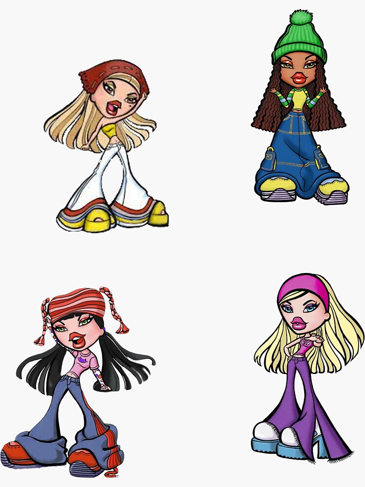 "Bratz Core 4 - Sasha, Jade, Cloe, Yasmin" Sticker by Mugaloo | Redbubble