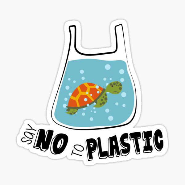 "say no to plastic Fanny turtle Quote , turtle Cool design" Sticker by ...