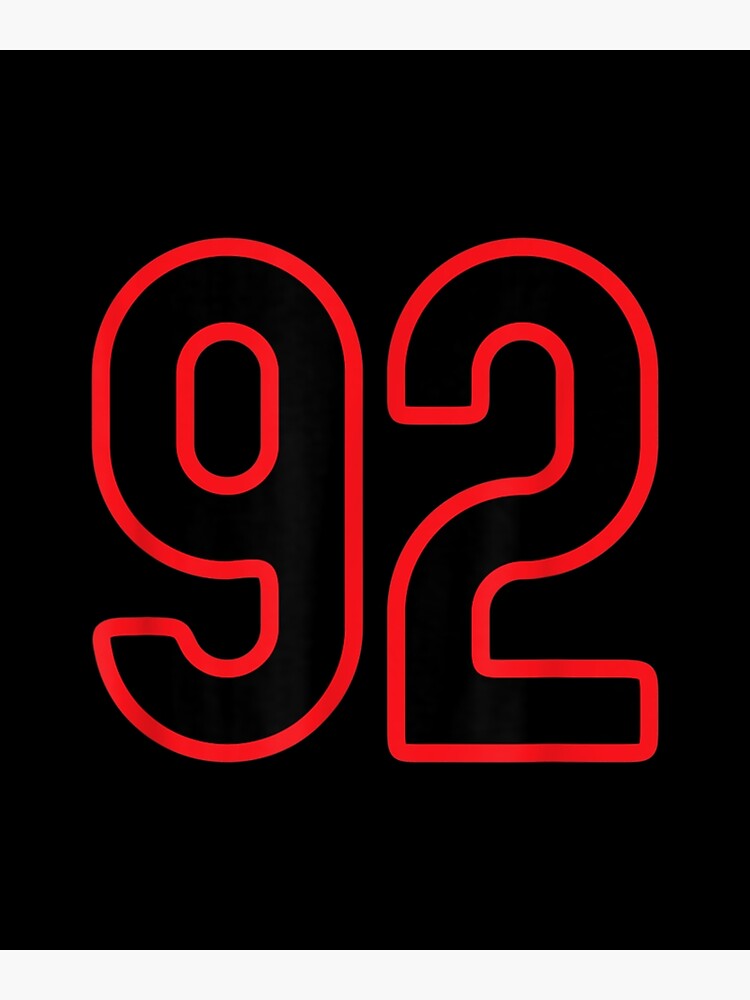 Póster «Número 92 Jersey deportivo Rojo Negro Número de la suerte ...