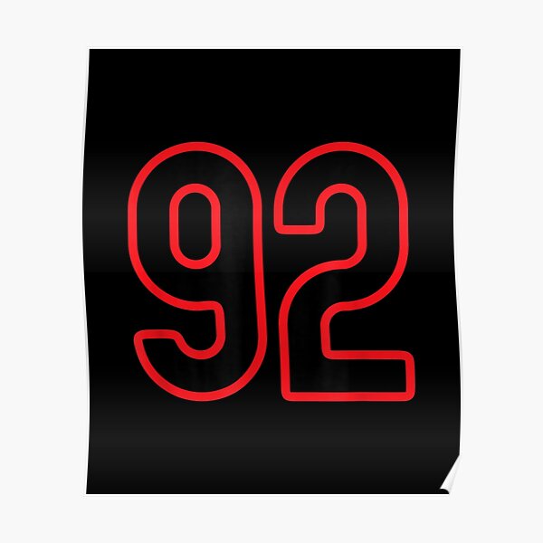 Póster «Número 92 Jersey deportivo Rojo Negro Número de la suerte ...