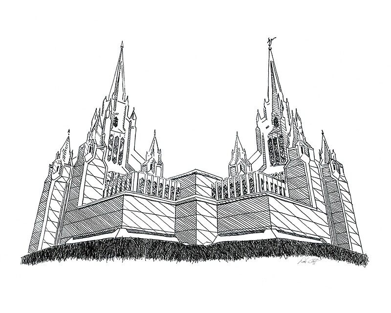 "San Diego LDS Temple Ink Drawing" by DSC Arts | Redbubble