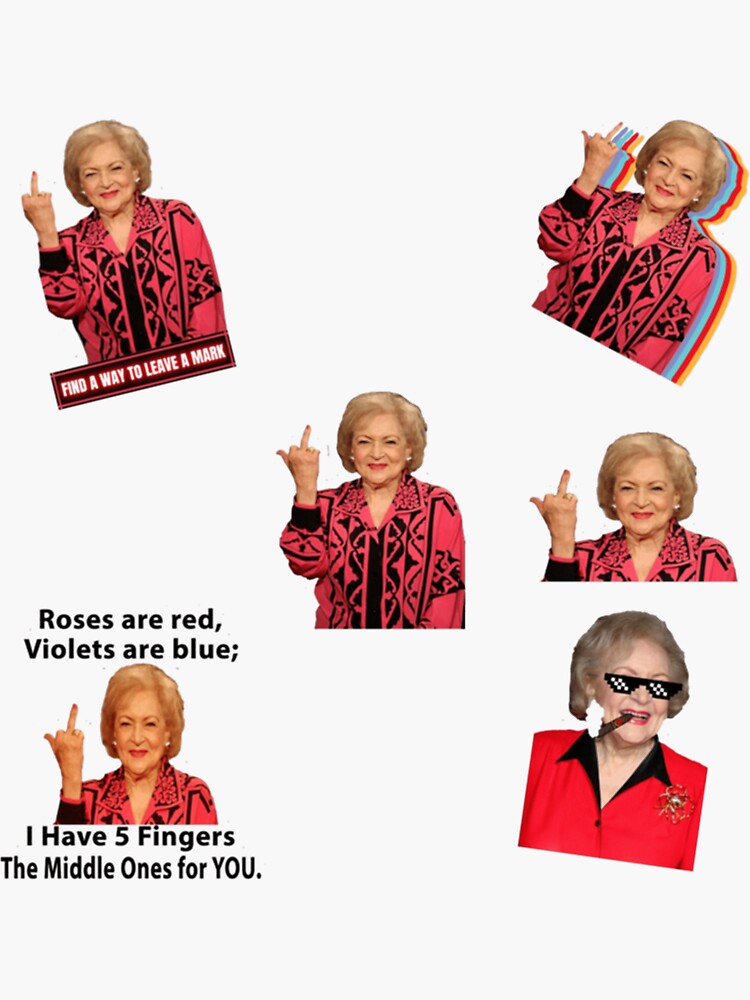 "Betty White middle finger Classic ." Sticker by ahalcaneangq | Redbubble