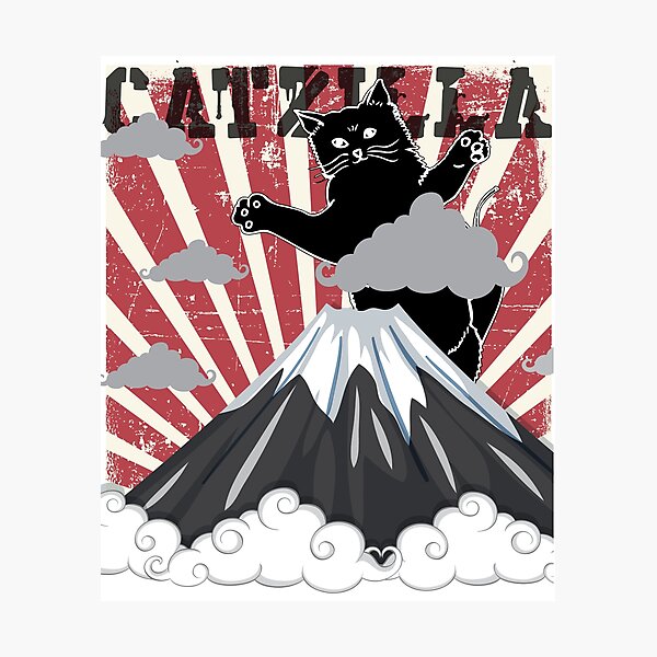 "CatZilla Japanese Monster Cat Mount Fuji" Photographic Print for Sale ...