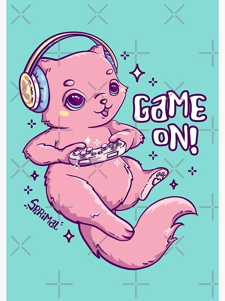 "Cute pink gamer Cat playing with joystick" Poster for Sale by SPIRIMAL ...