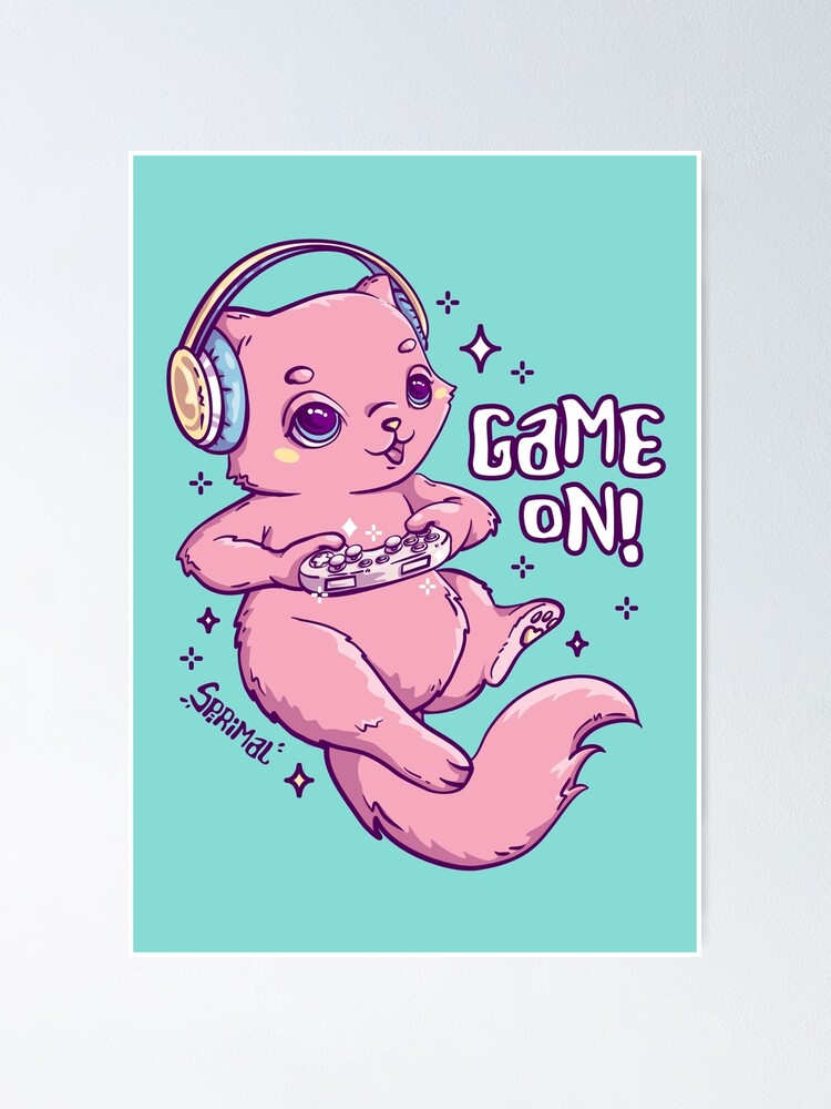 "Cute pink gamer Cat playing with joystick" Poster for Sale by SPIRIMAL ...