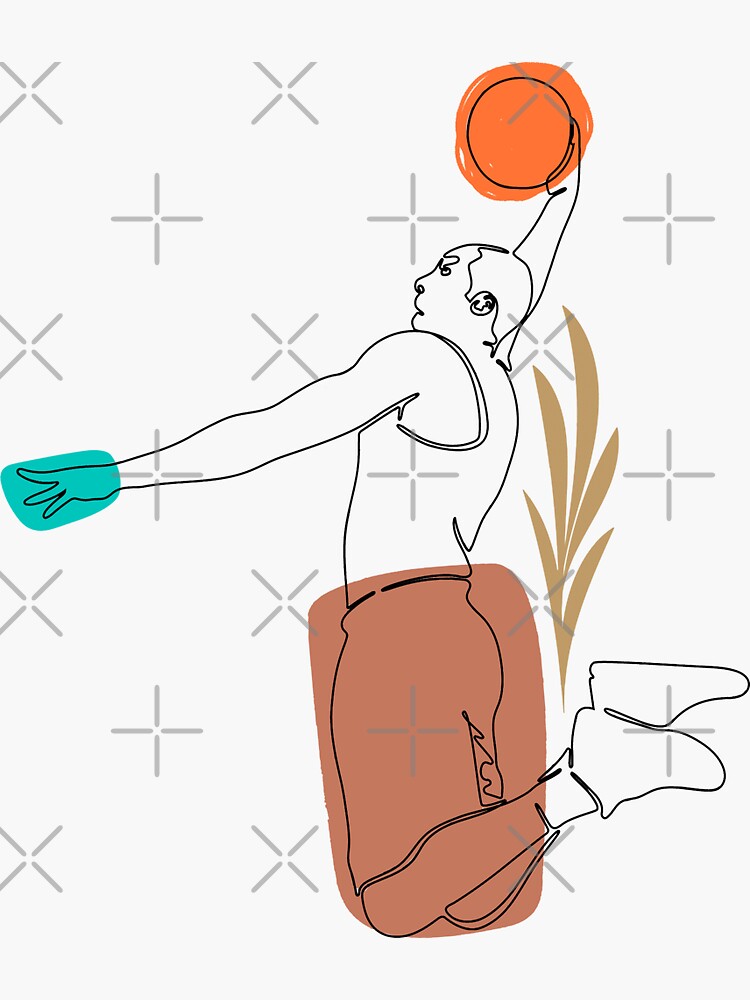 "Abstract One Line Basketball Player Hand Drawn Art" Sticker for Sale ...