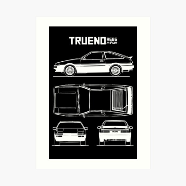 "AE86 Toyota Trueno Blueprint - Black" Art Print for Sale by ...