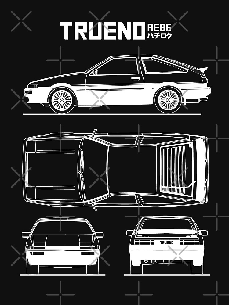 "AE86 Toyota Trueno Blueprint - Black" T-shirt for Sale by ...