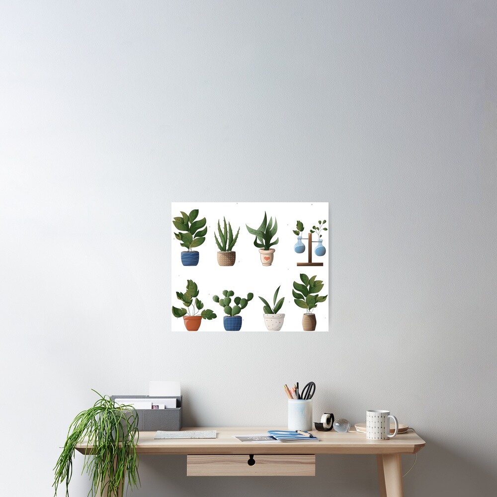 Poster « Ensemble de plantes en pots. Ensemble de plantes d'intérieur ...