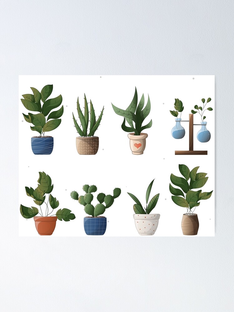 Poster « Ensemble de plantes en pots. Ensemble de plantes d'intérieur ...
