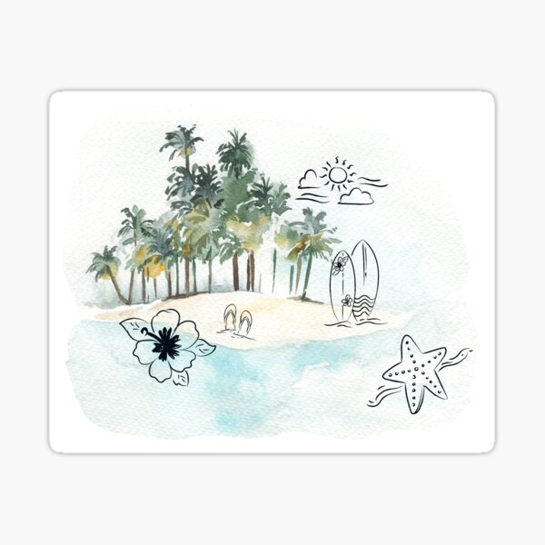 "Watercolor Tropical Island" Sticker for Sale by CatalinaTide | Redbubble