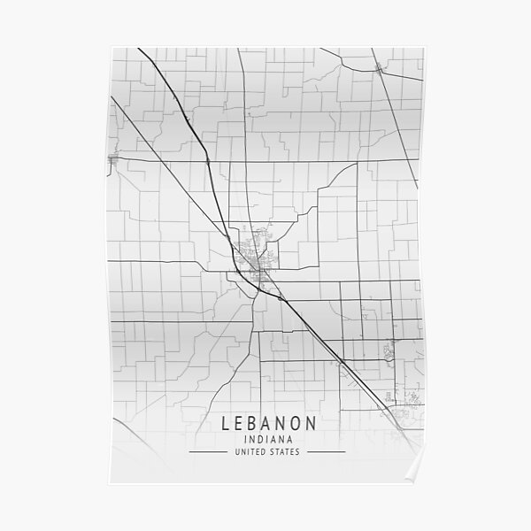 "Lebanon - Indiana - US Gray City Map" Poster for Sale by ctmapprint ...