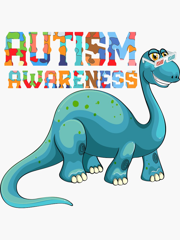 " Autism Awareness Day Dino, Autism Awareness Dinosaur" Sticker by ...