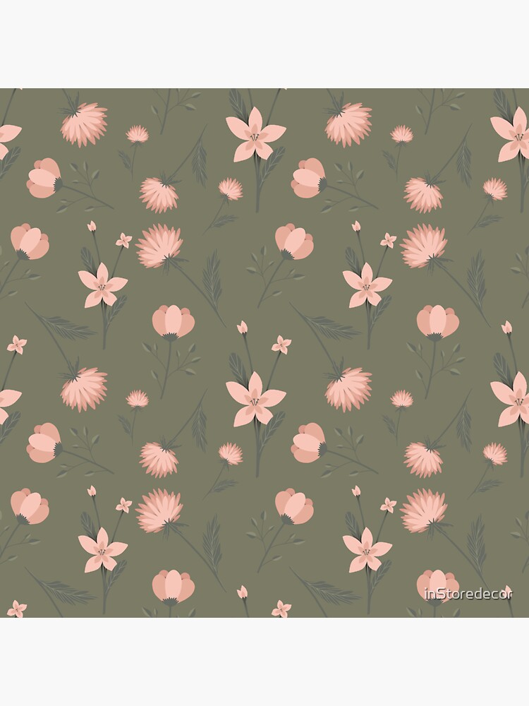 "Pink Floral with Sage Background Color" Sticker by inStoredecor ...