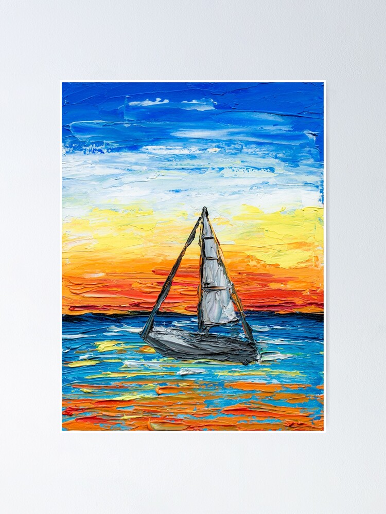 Poster for Sale mit "Segelboot im Meer bei Sonnenuntergang" von ...