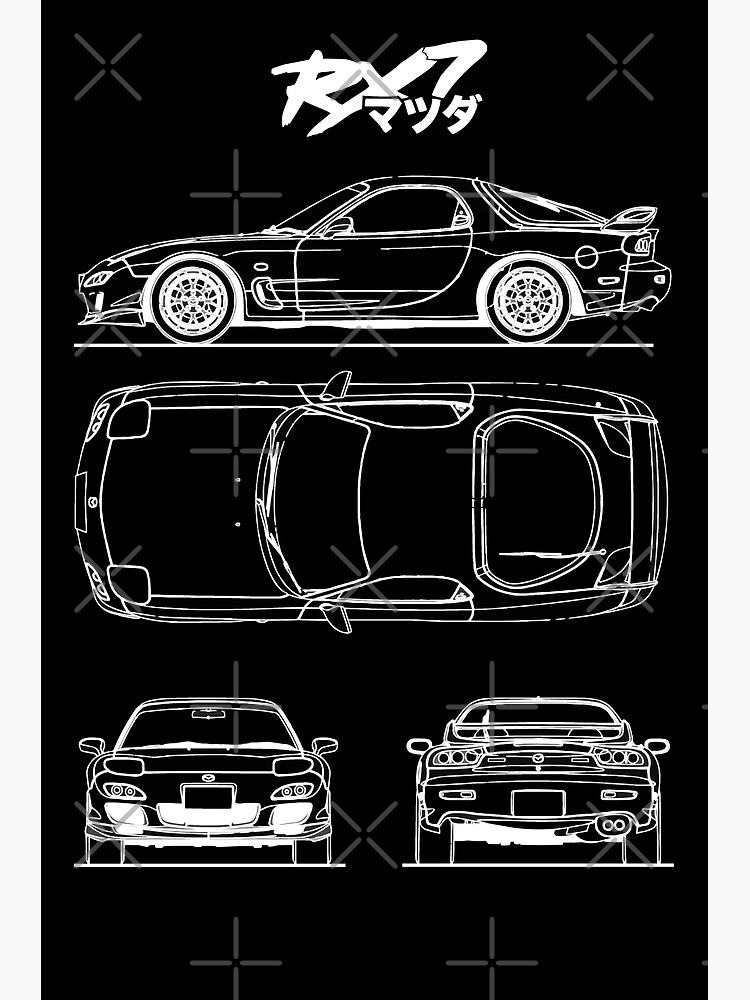 "RX-7 Blueprint. Mazda RX-7 Line Art - Black" Art Print for Sale by ...