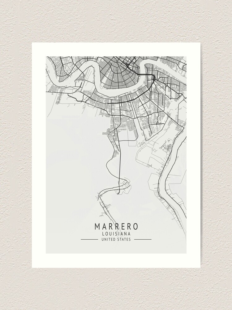 "Marrero - Louisiana - US Gray City Map" Art Print by ctmapprint ...