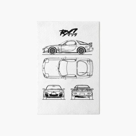 "RX-7 Blueprint. Mazda RX-7 Line Art - White" Art Board Print for Sale ...