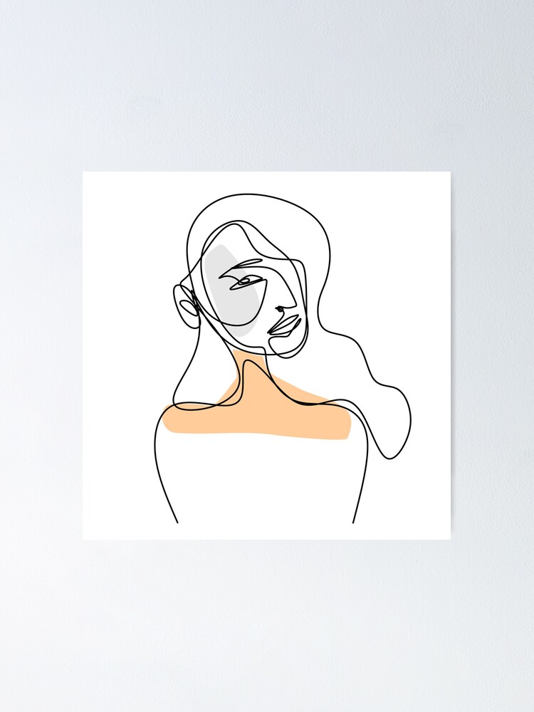 " Woman of Beauty - Mono Line Drawing with Color Inlay" Poster for Sale ...