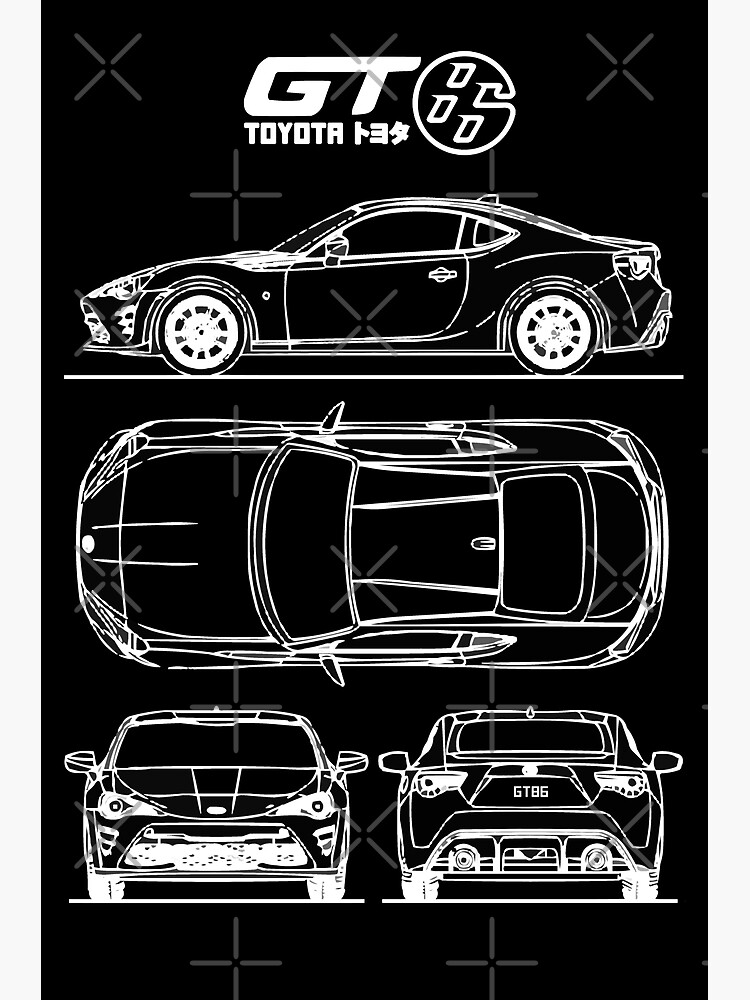 "GT86 Blueprint. Toyota 86 - Scion FRS - Subaru BRZ - Black" Poster for ...