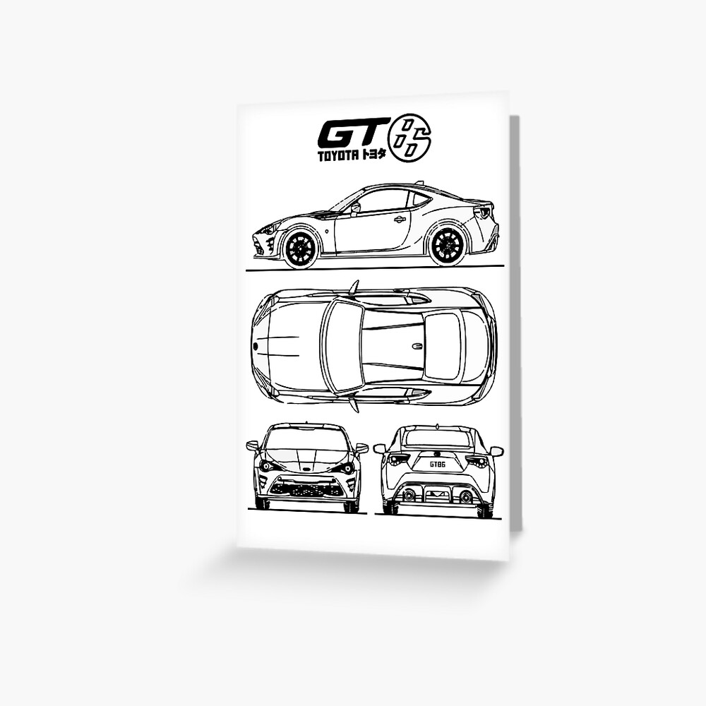 "GT86 Blueprint. Toyota 86 - Scion FRS - Subaru BRZ - White" Greeting ...