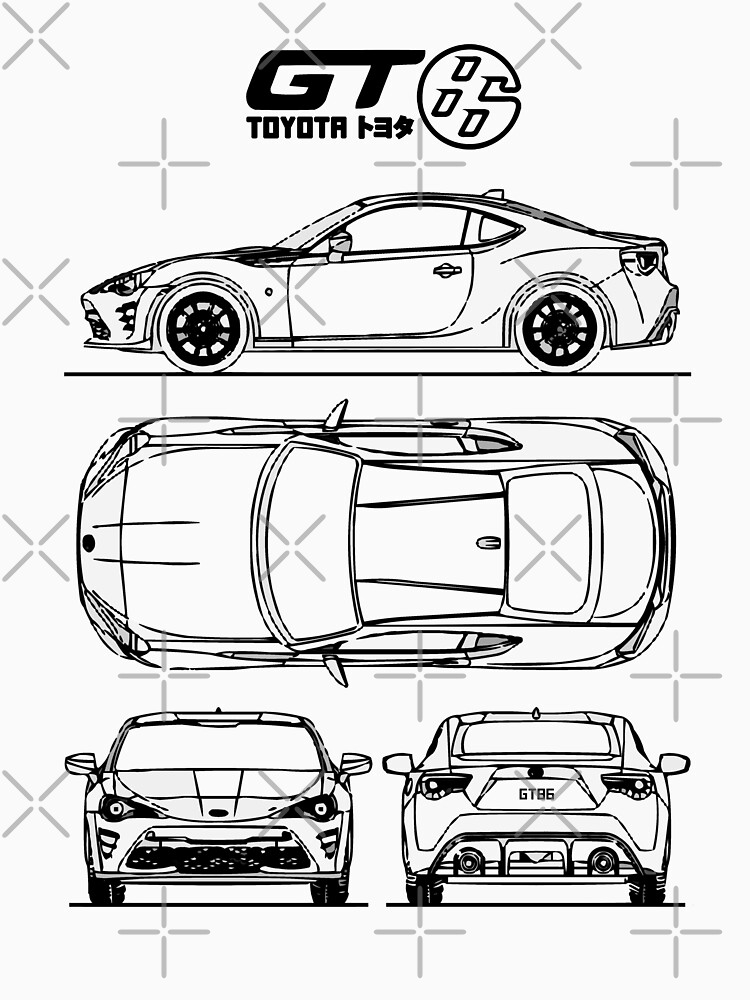 "GT86 Blueprint. Toyota 86 - Scion FRS - Subaru BRZ - White" T-shirt ...