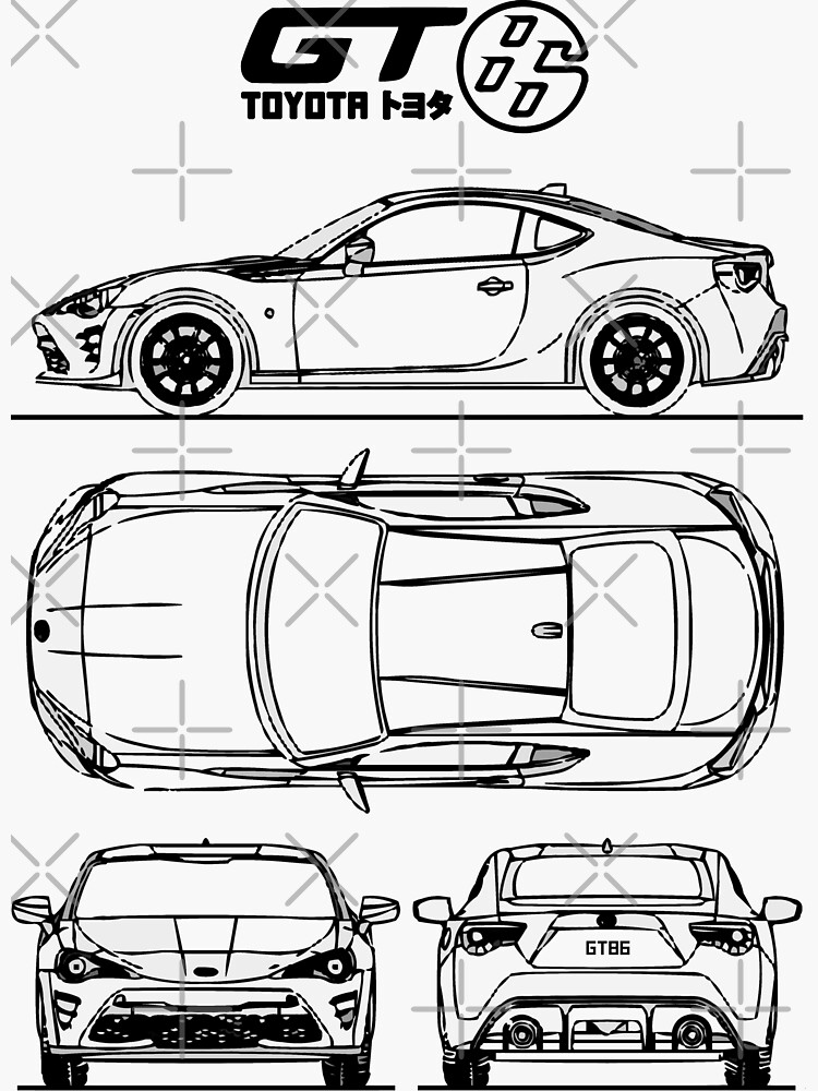 "GT86 Blueprint. Toyota 86 - Scion FRS - Subaru BRZ - White" Sticker ...