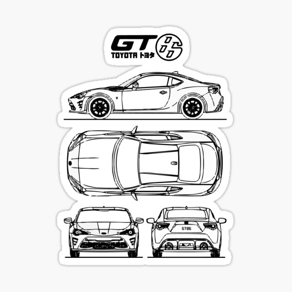"GT86 Blueprint. Toyota 86 - Scion FRS - Subaru BRZ - White" Sticker ...