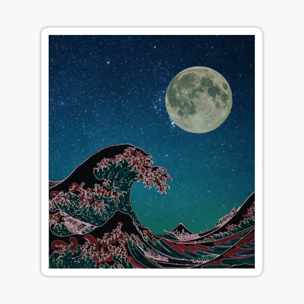 "The great wave under a starry sky" Sticker by Persephone05 | Redbubble