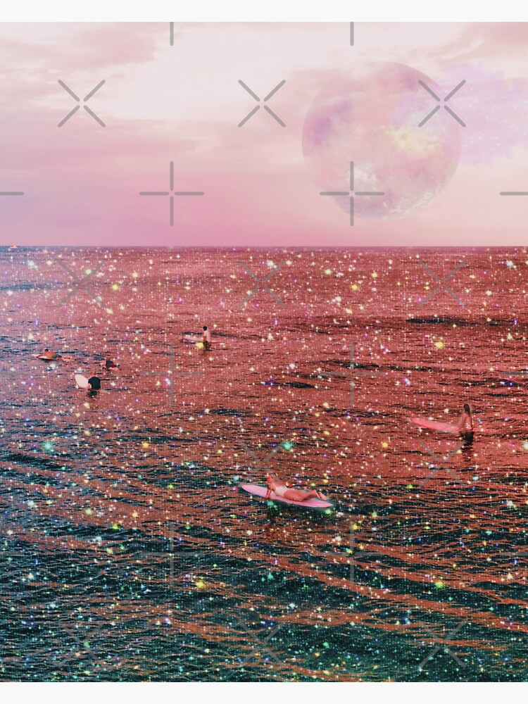 Sticker « Baiser aux fraises - Pastel Surf Wall Art, Ocean Wave Photo ...