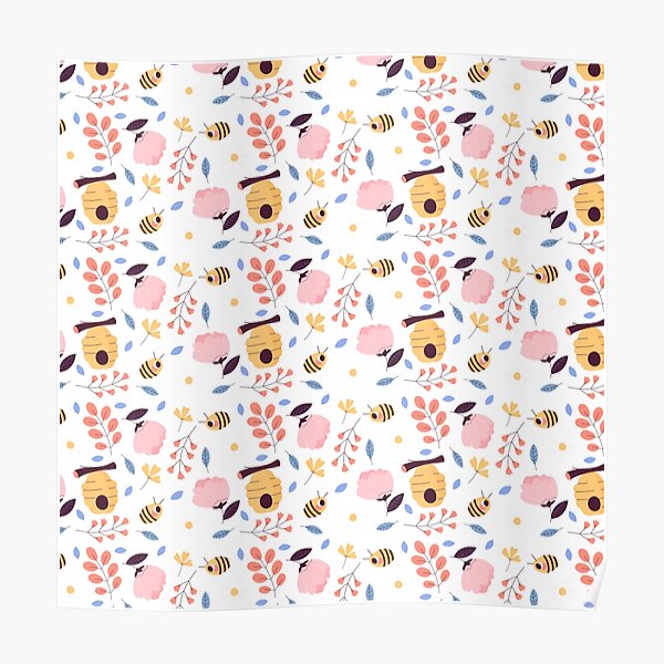"Simple Floral Batik Pattern with honey bee" Poster for Sale by ...