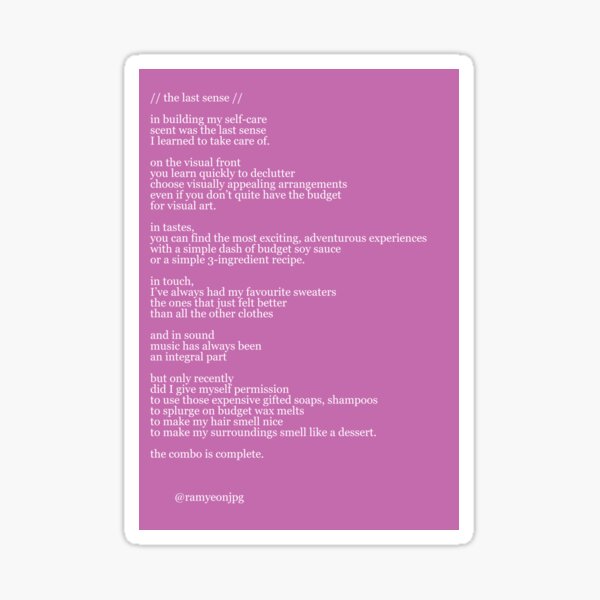 "the last sense (a poem) " Sticker for Sale by fill14sketchboo | Redbubble