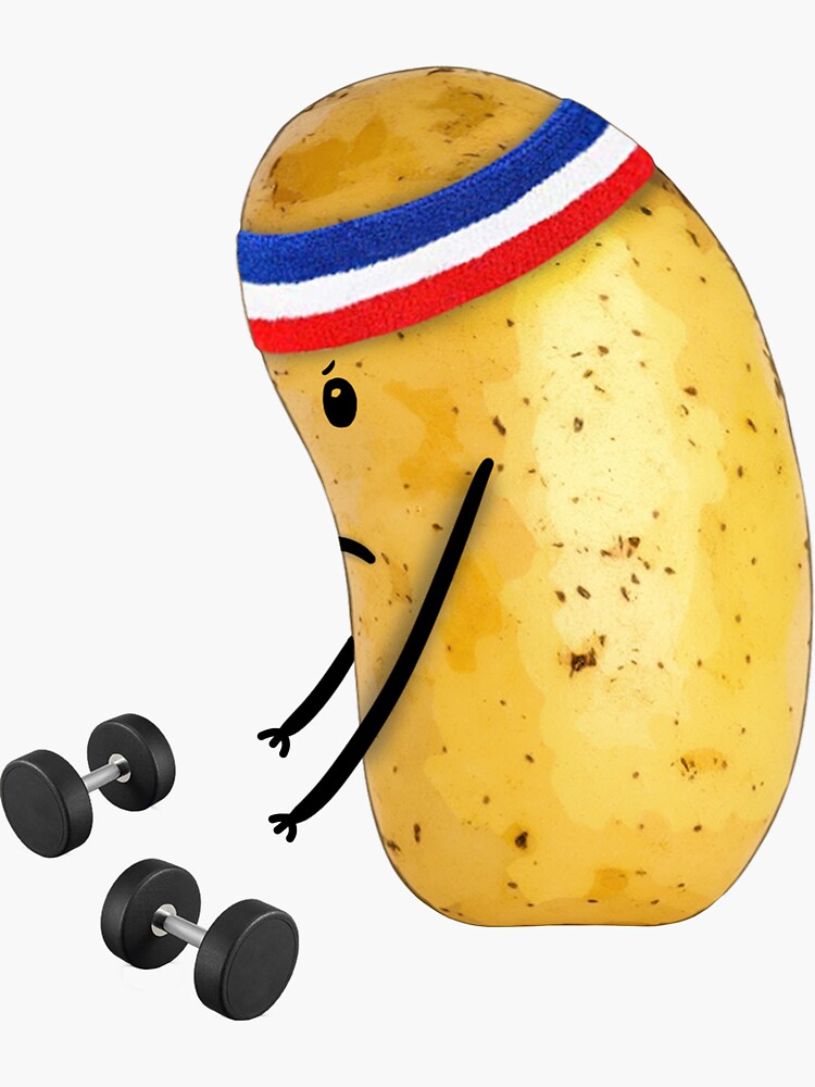"A very mad potato exercising." Sticker by MikicaM | Redbubble