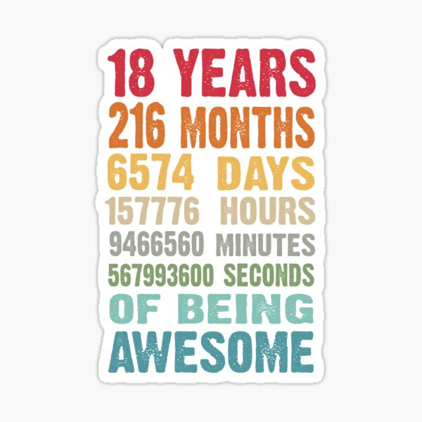 "18 Years 216 Months Being Awesome 18th Birthday Teen Gifts" Sticker by ...